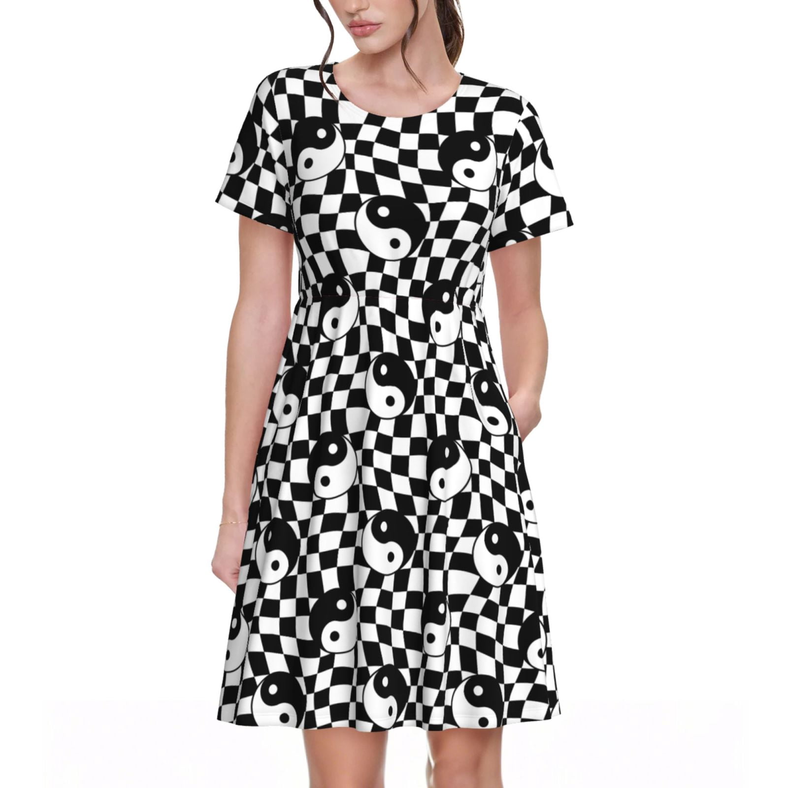 Vsdgher Ying Yang Checkered for Womens Summer 2025 Casual Midi Maxi ...