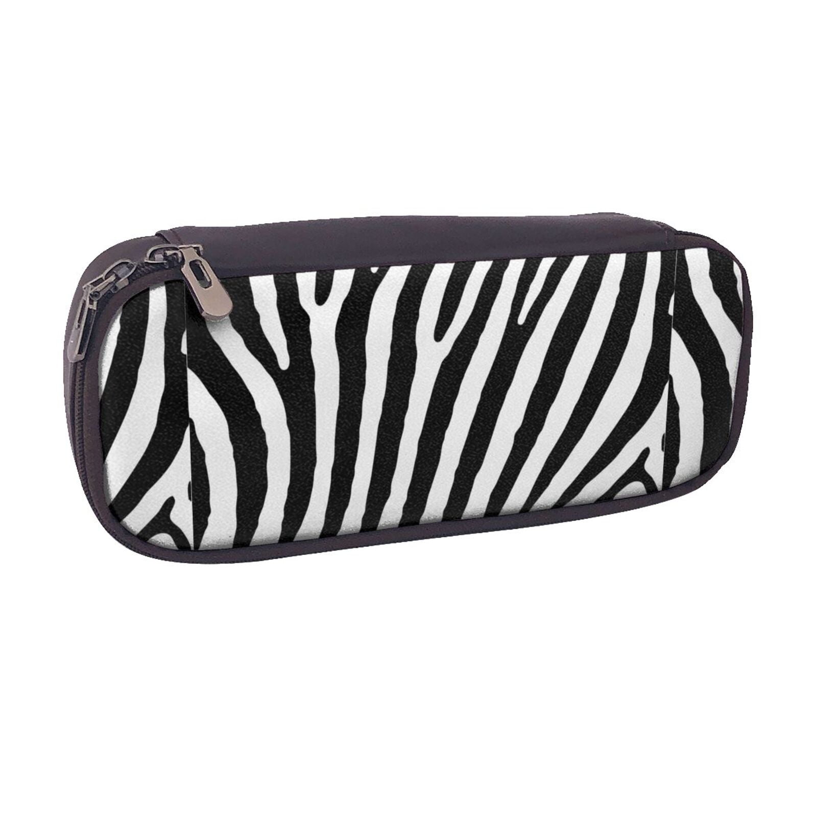 Vsdgher Zebra Print Pen Case Leather Pencil Pouch Markers Holder Big ...