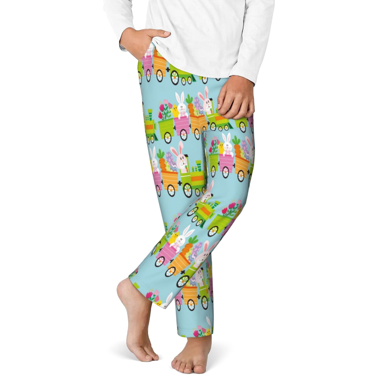 Vsdgher bunnies and chicks on a train Print Kids Pajama Pants,Long ...