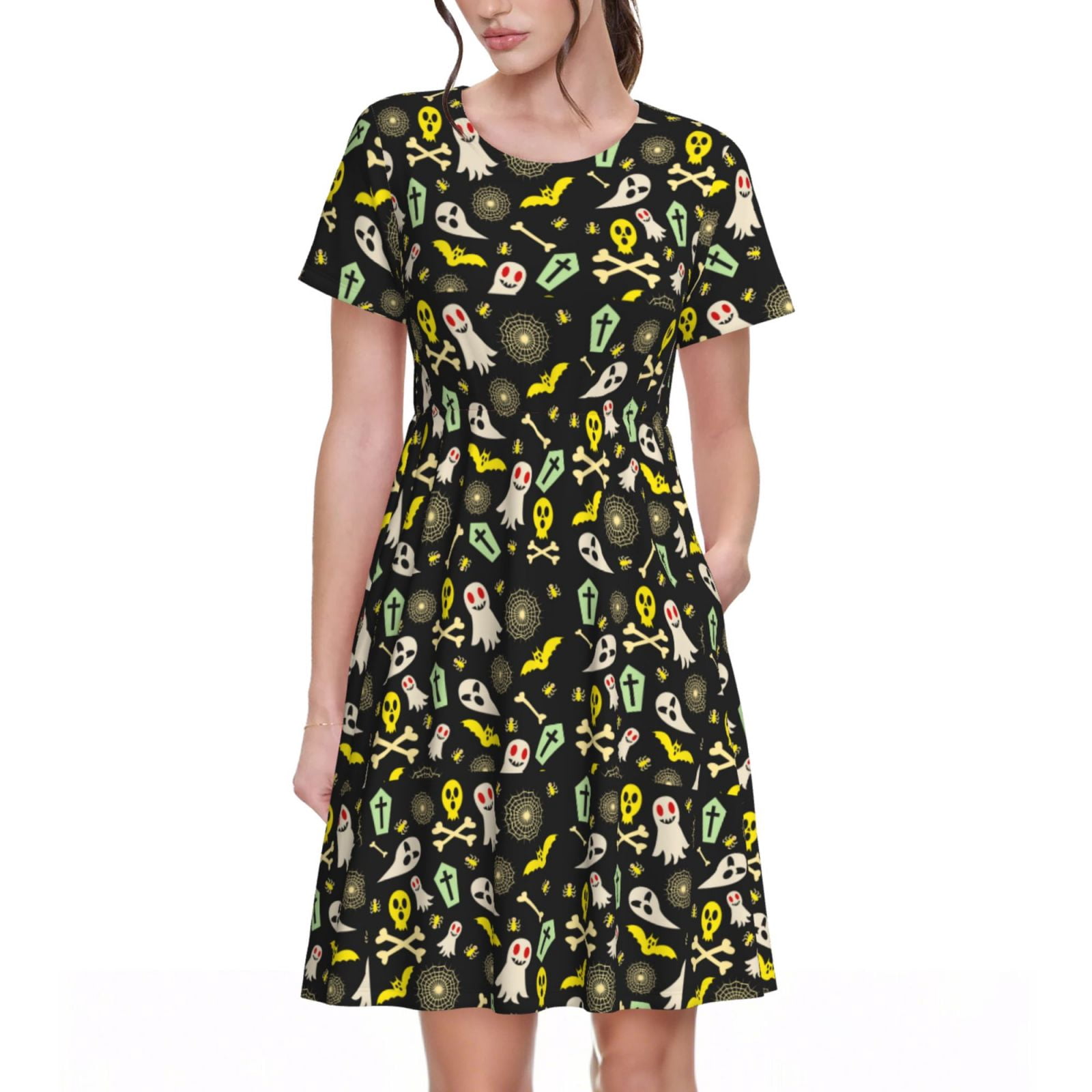 Vsdgher cartoon Skull spider web for Womens Summer 2025 Casual Midi ...
