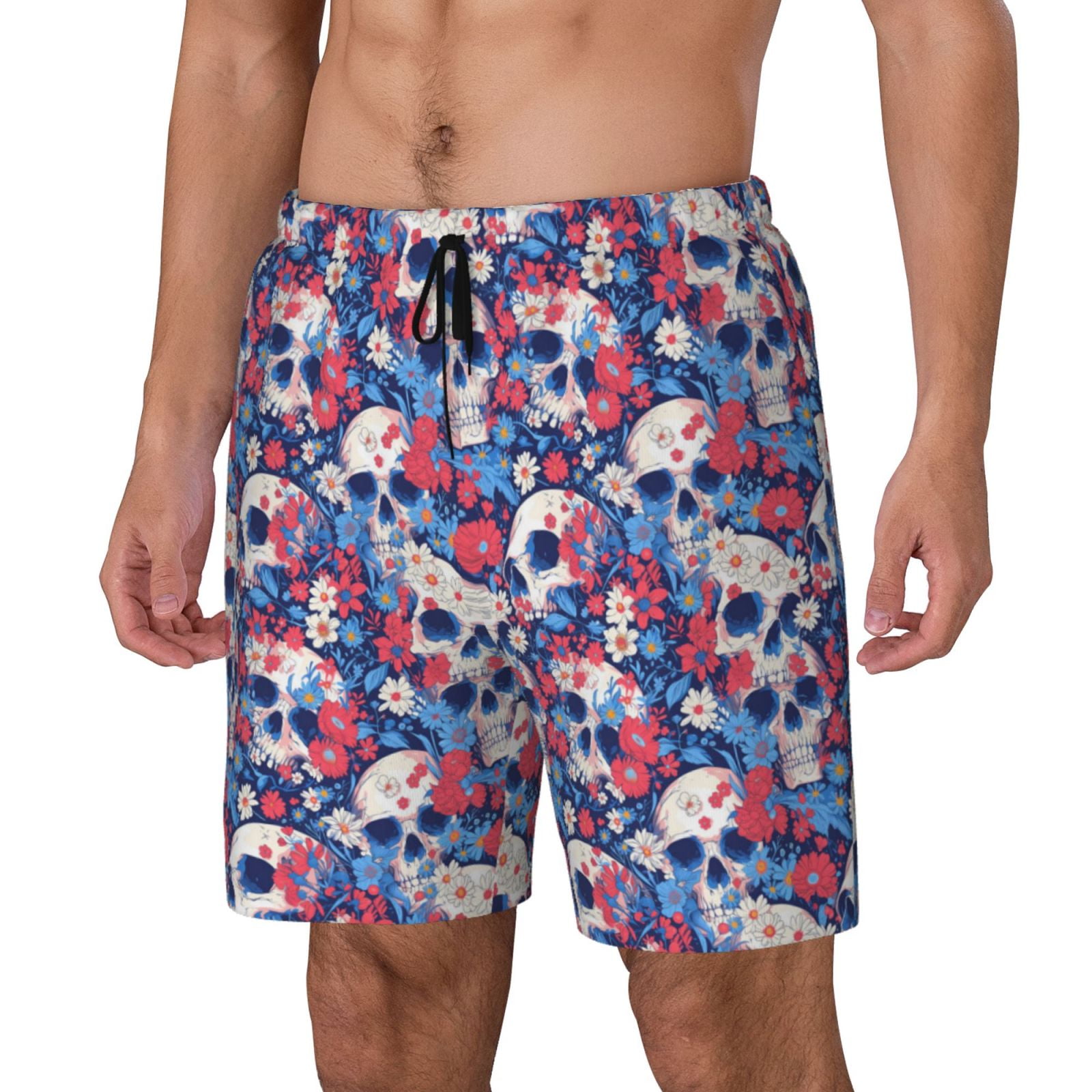 Vsdgher daisy Skull red flower for Mens Swim Trunks with Compression ...