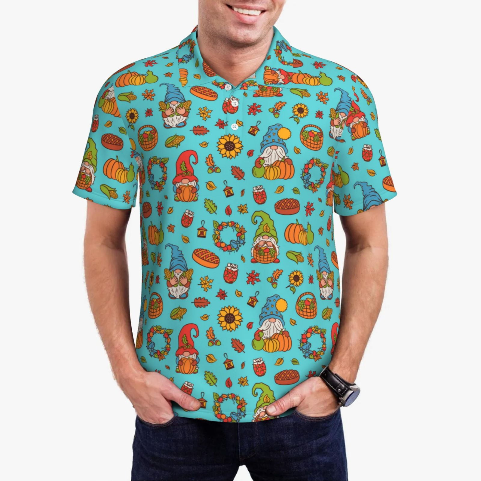 Vsdgher fall cute gnome Pumpkin Polo Shirts for Men, Men's Short Sleeve ...
