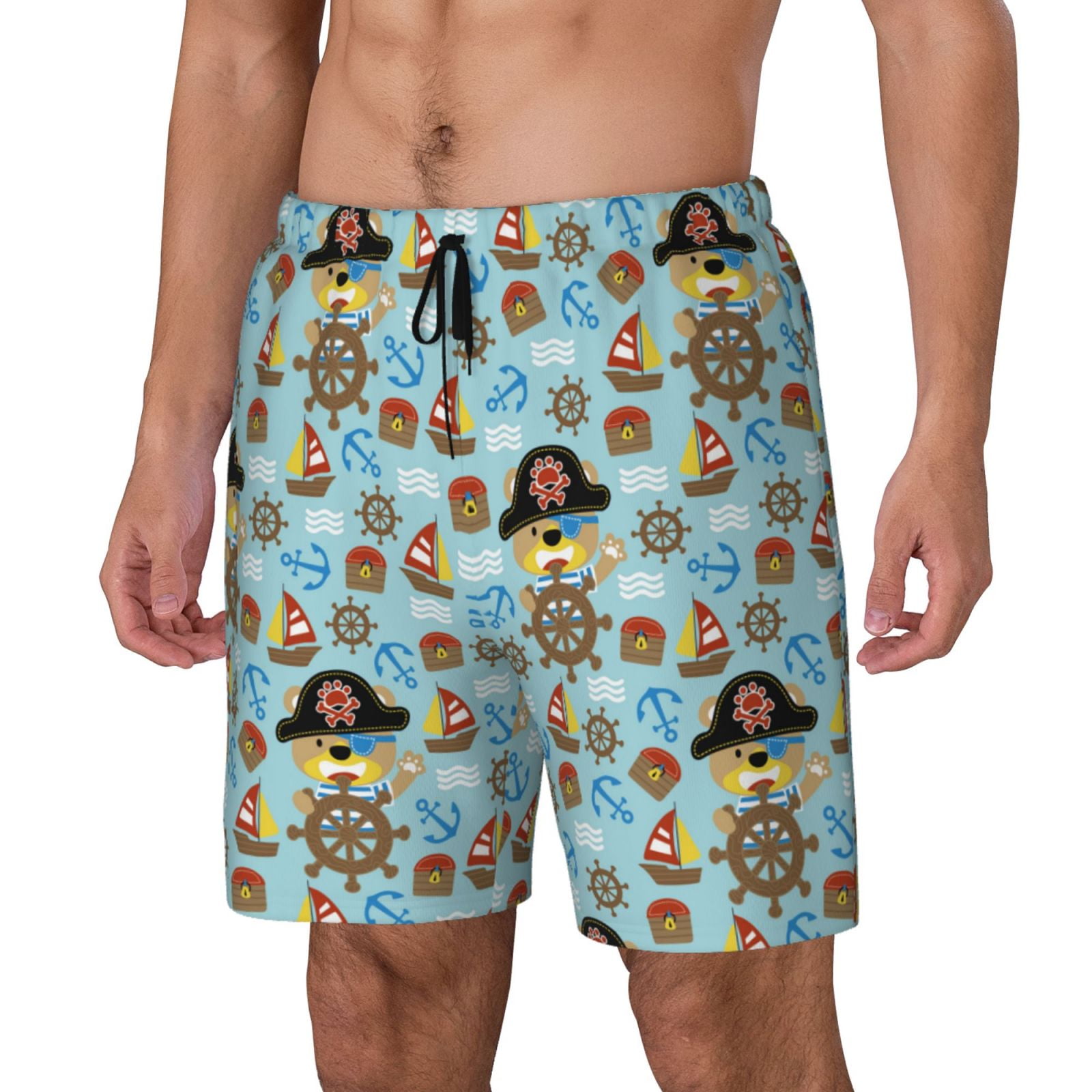 Vsdgher funny pirate for Mens Swim Trunks with Compression Liner Swim ...