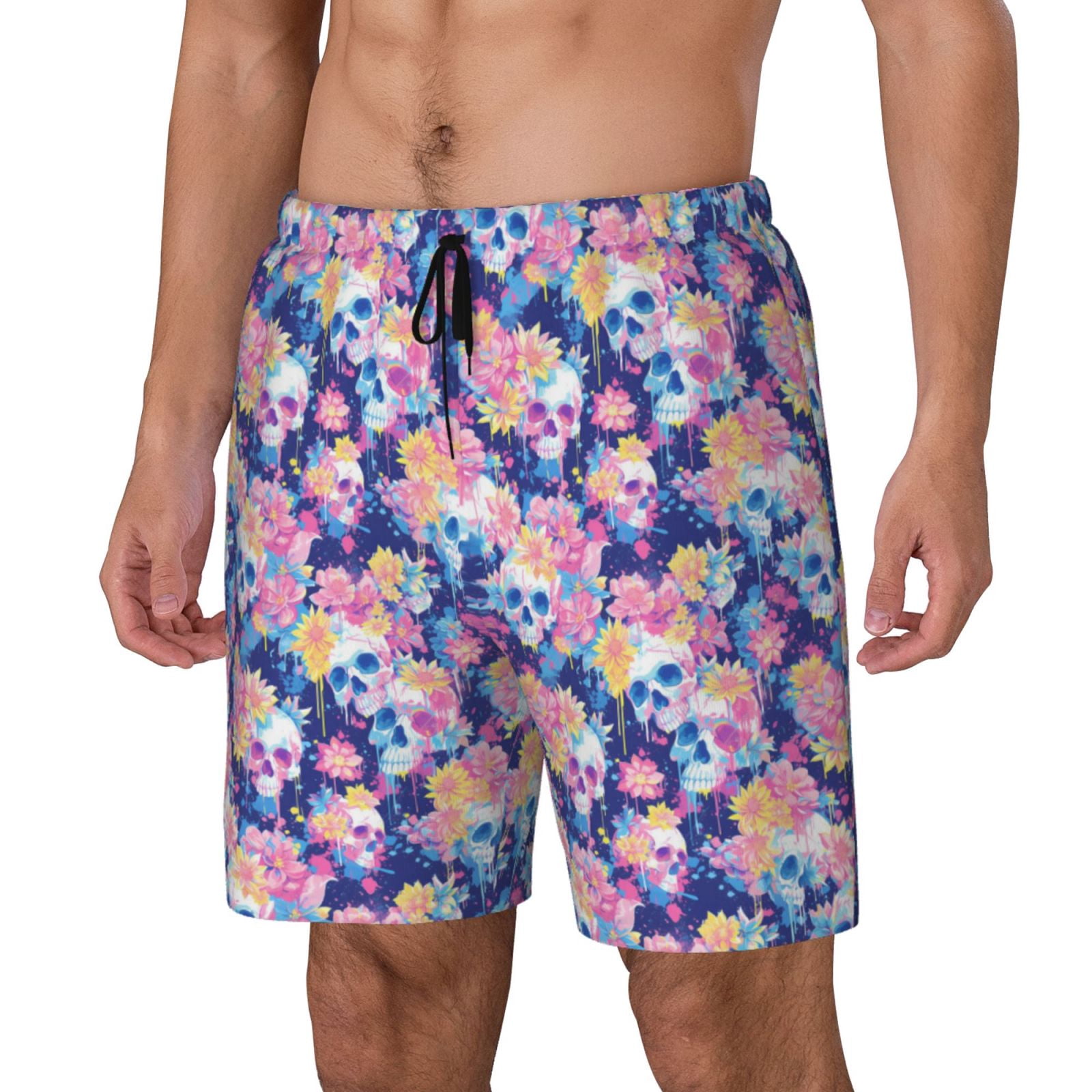 Vsdgher graffiti style Skull flower for Mens Swim Trunks with ...