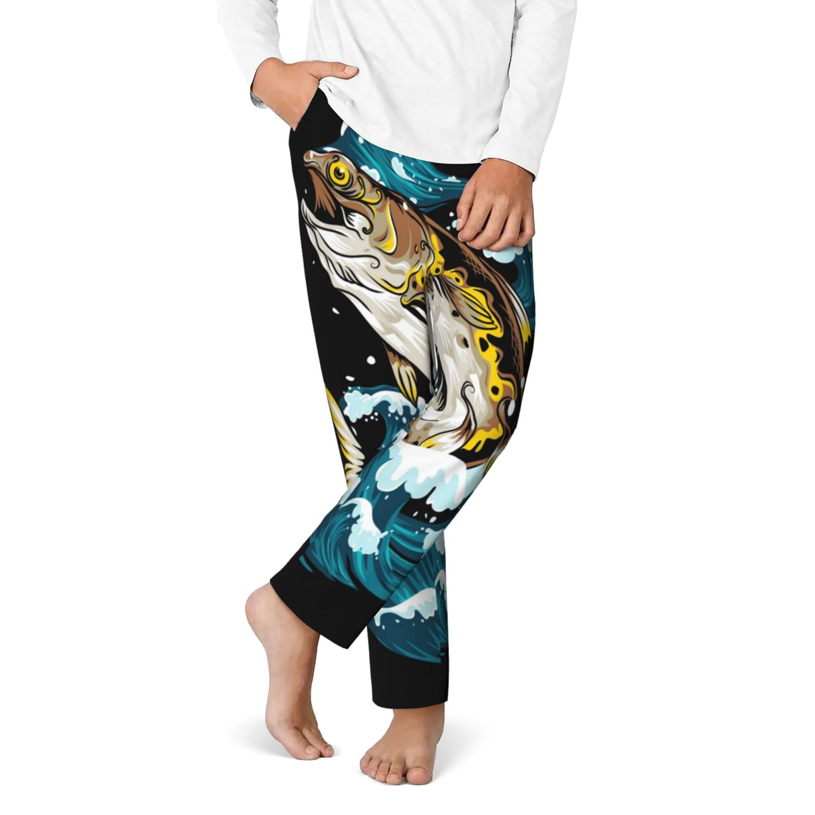 Vsdgher green salmon fish Print Kids Pajama Pants,Long Sleep Plaid ...