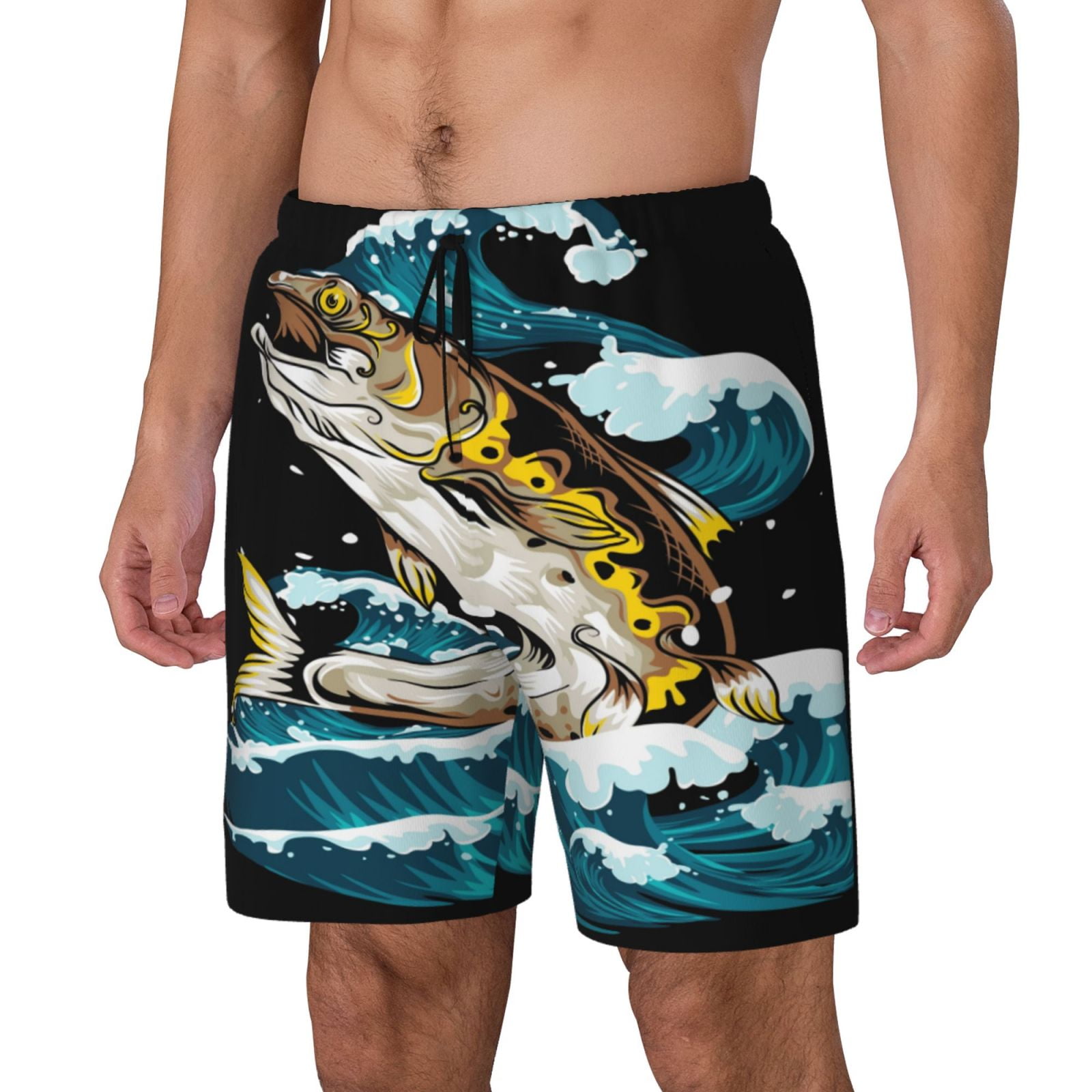 Vsdgher green salmon fish for Mens Swim Trunks with Compression Liner ...