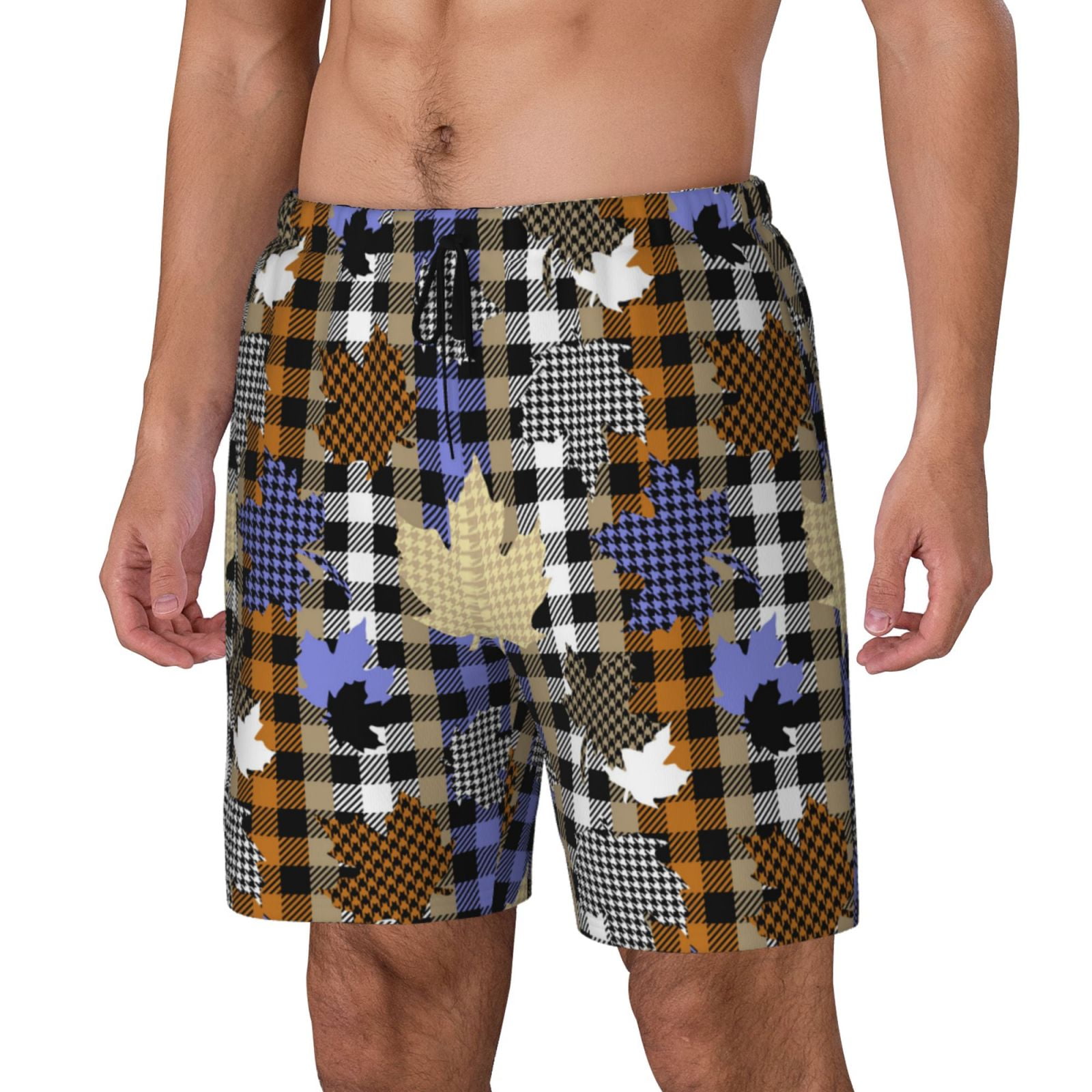 Vsdgher maple leaves Houndstooth for Mens Swim Trunks with Compression ...