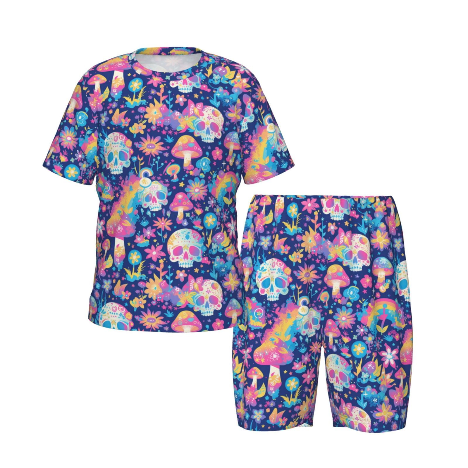 Vsdgher mushroom Skull rainbow color Print girls Short Sleeve Top and ...