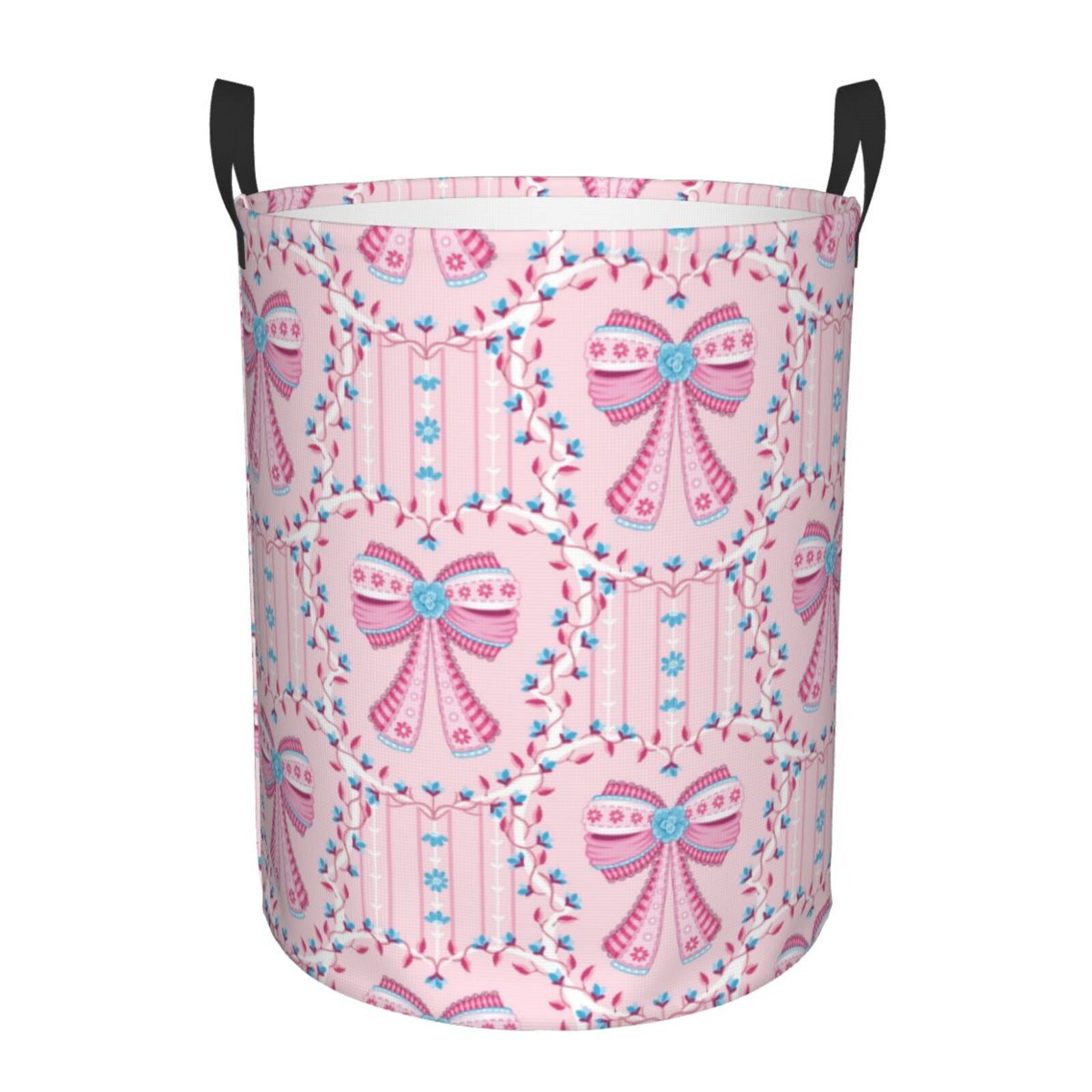 Vsdgher pink bows Waterproof Round Large Laundry Basket -Toy Storage ...