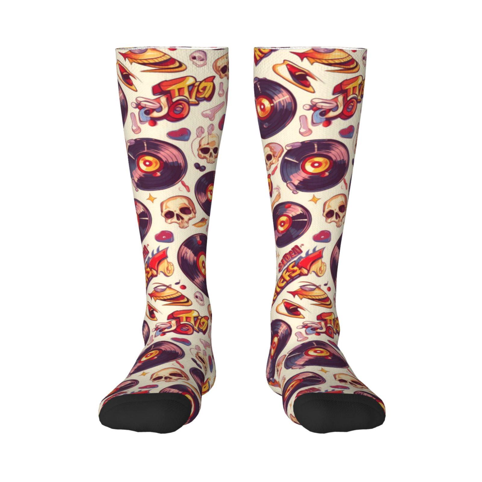 Vsdgher rock music Skull record Print Thigh High Socks Extra Long ...