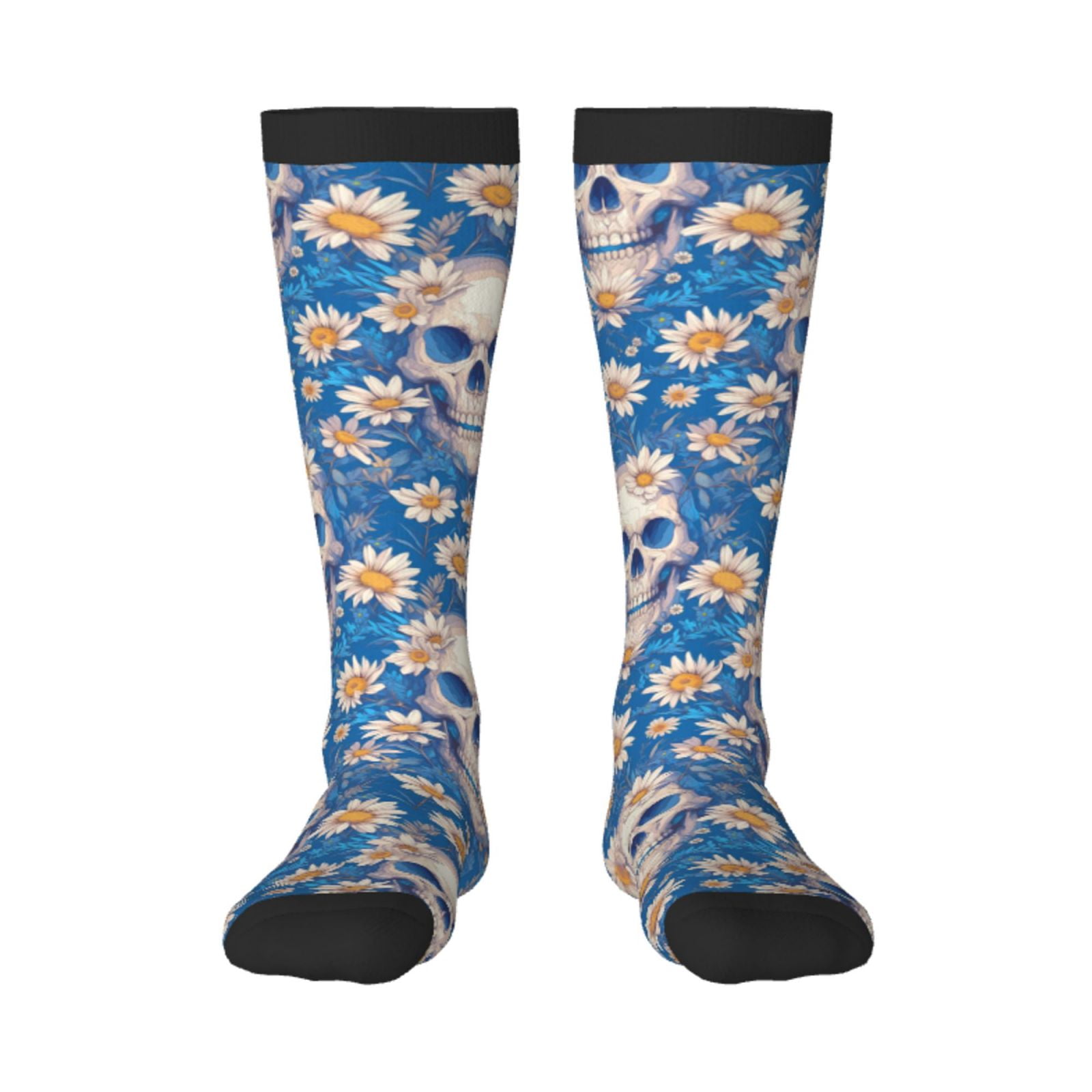 Vsdgher white Skull daisy in water Print Thigh High Socks Extra Long ...