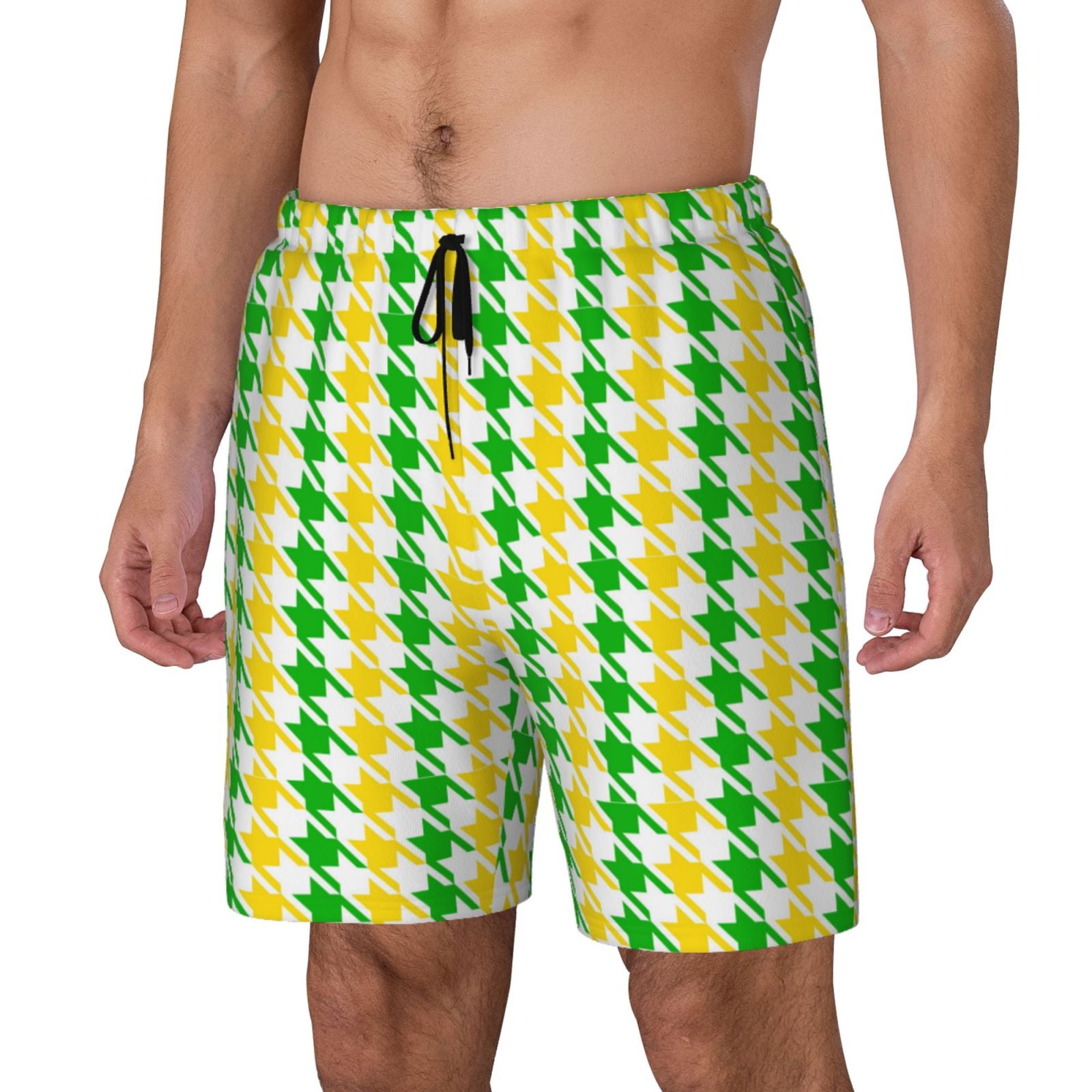 Vsdgher yellow and green houndstooth for Mens Swim Trunks with ...