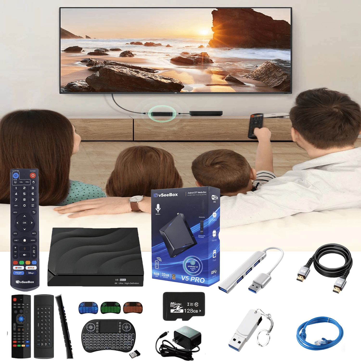 Vseebox V5 Pro Android TV Box with 4GB+32GB Storage, Vsee Box Voice ...