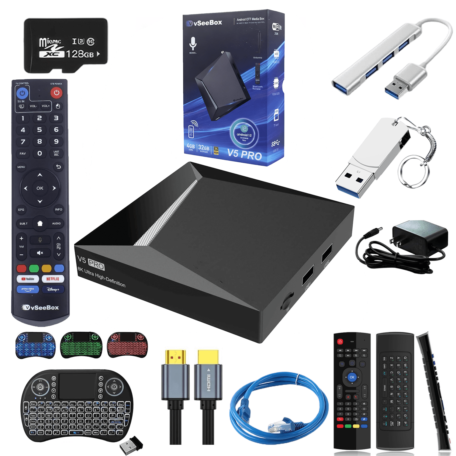 Vseebox V5 Pro with Backlit Mini Keyboard, Voice Control, 2 Cable ...