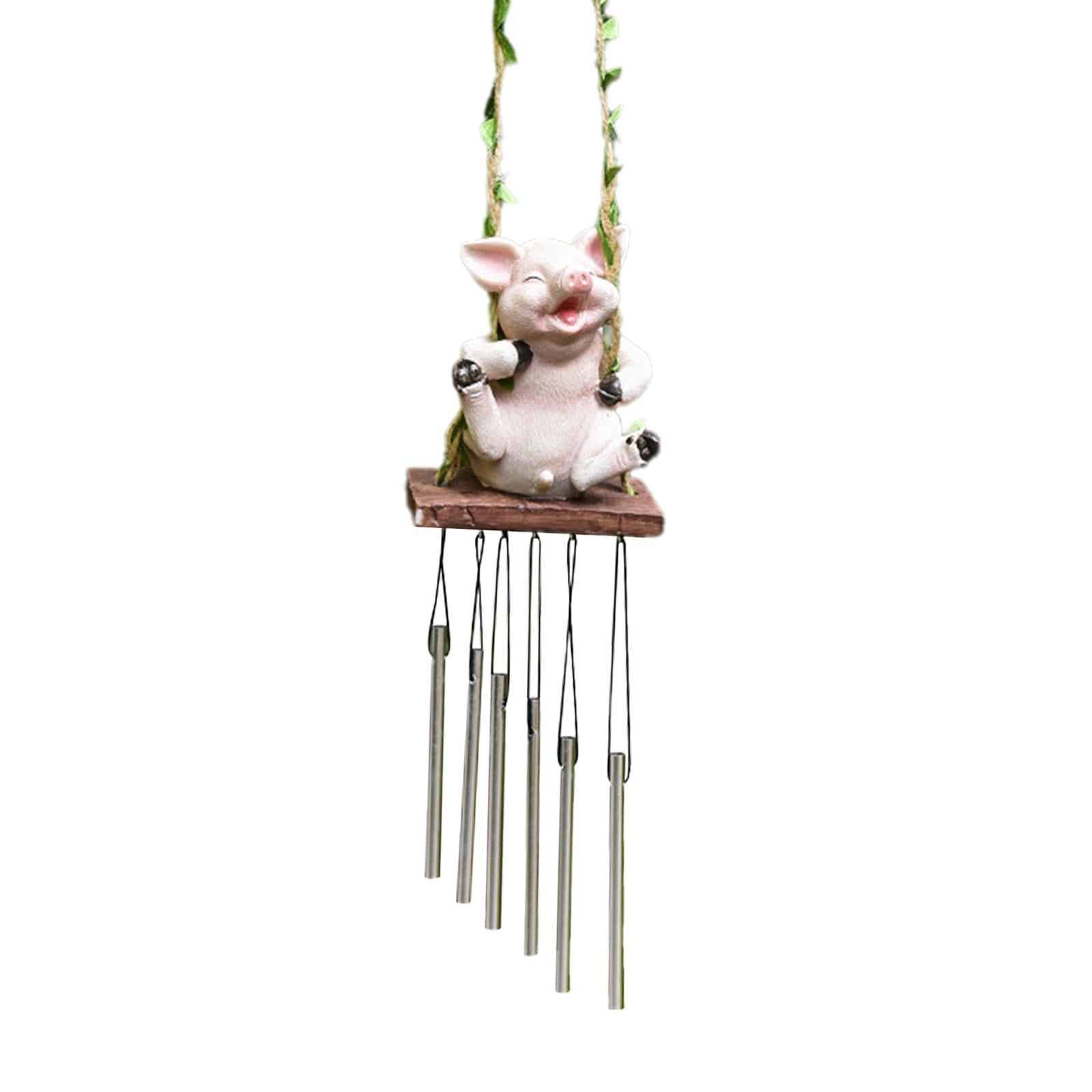 Vsenkes Sculptural Wind Chime Pig Statue Ideal Present Garden Wind ...