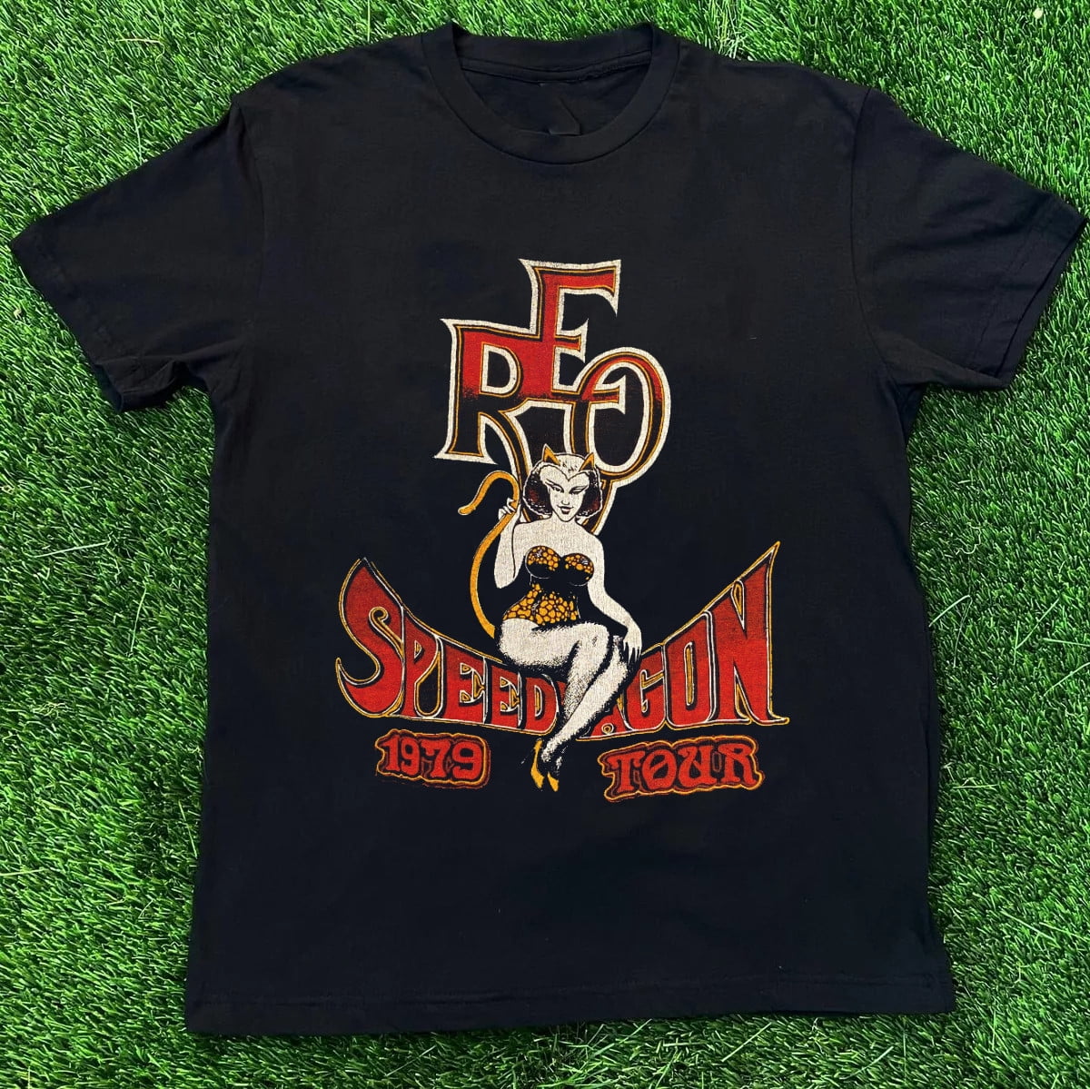 Vtg 70s Reo Speedwagon Band Tour Gift Fans Black All Size Shirt ...