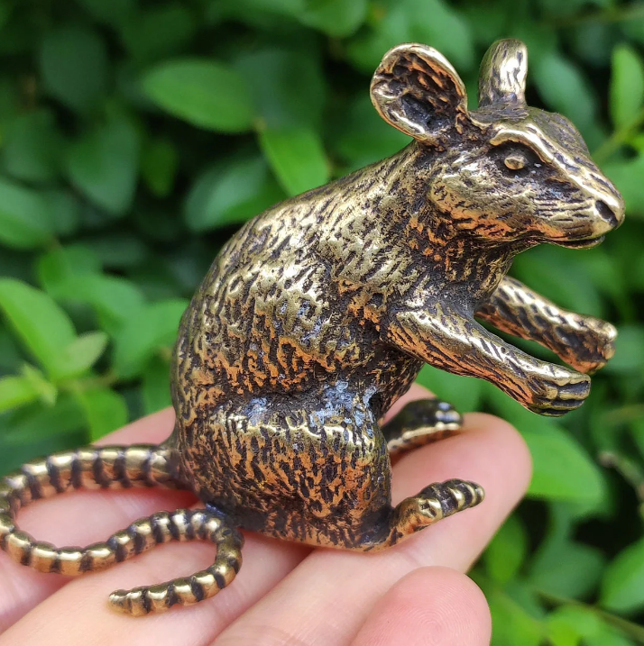 Vtgbrasslover Vtg Vintage style cute copper mouse head Statues figure ...