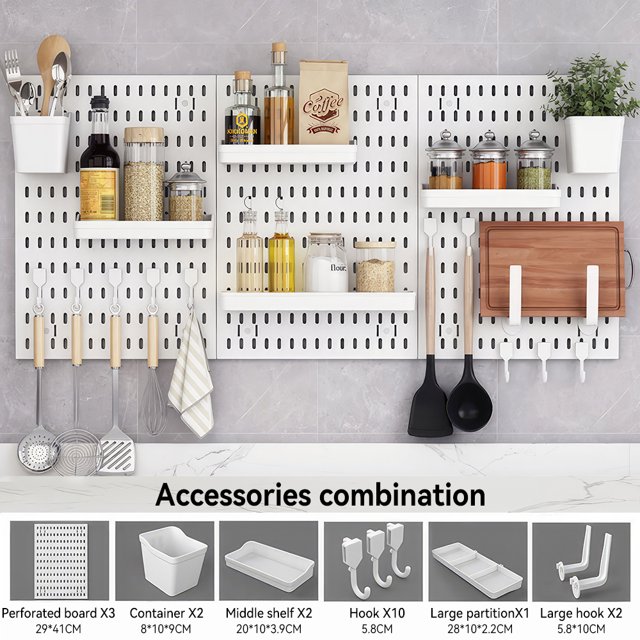 Vtin 22 Piece Pegboard Combination kit, 3 Peg boards and 18 Accessories Modular Hanging for Wall ...