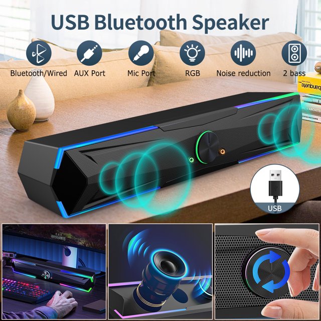 Vtin Bluetooth 5.0 Speaker, Wired USB Powered Soundbar with AUX ...