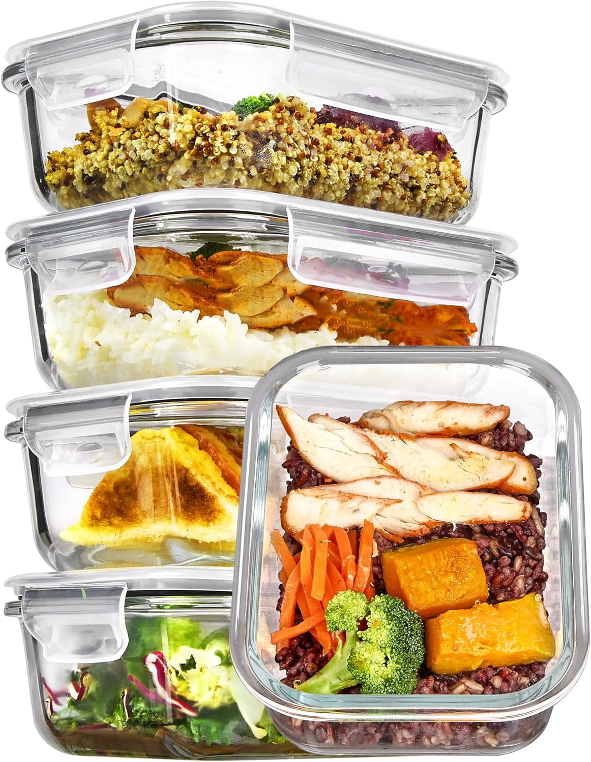 Vtopmart 5 Pack 22oz Glass Food Storage Containers with Lids, Meal Prep ...