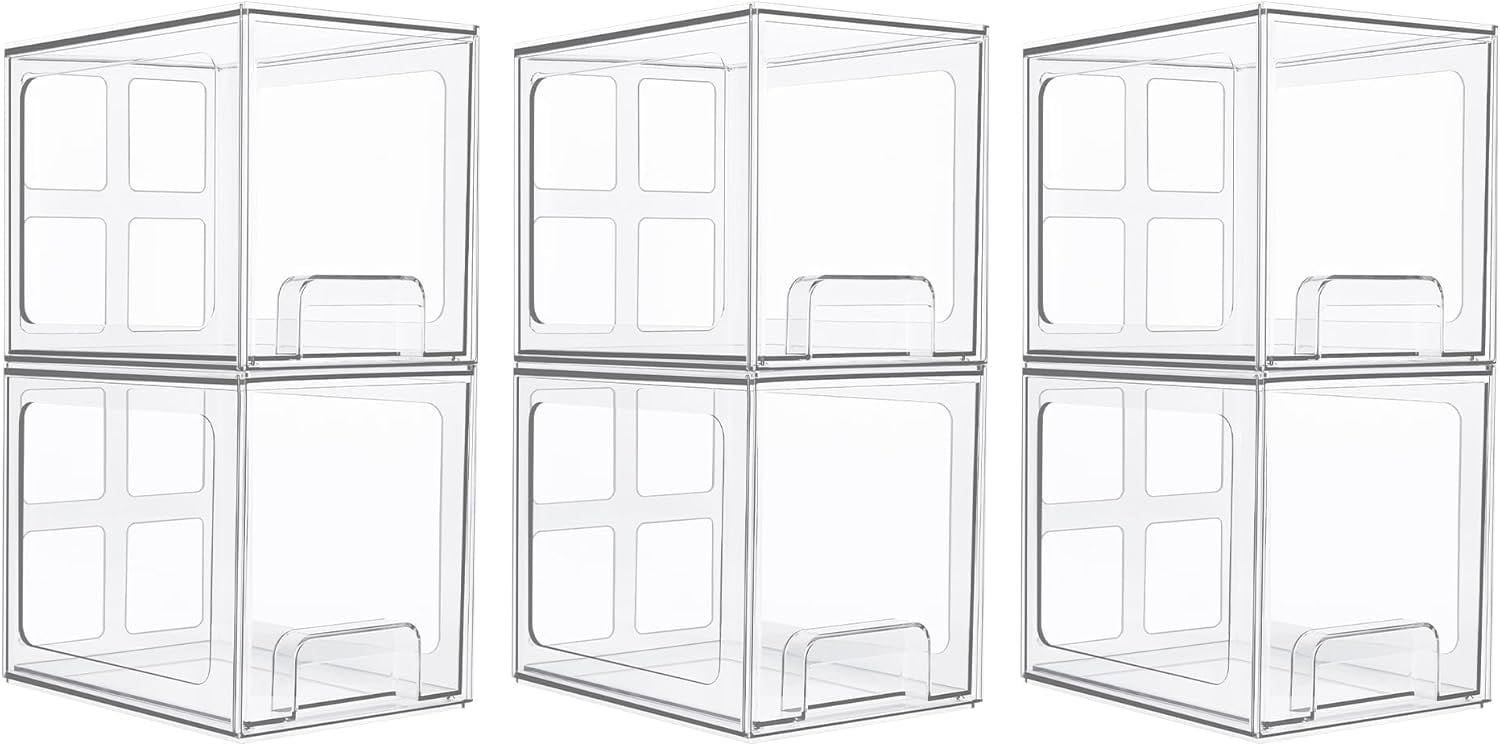 Vtopmart 6 pack Stackable Storage Drawers, 6.6''Tall Acrylic Bathroom ...