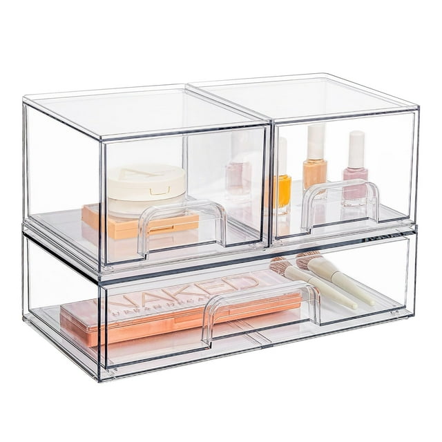 Vtopmart Stackable Organizing Bins, Clear Plastic Containers, Set of 3 ...