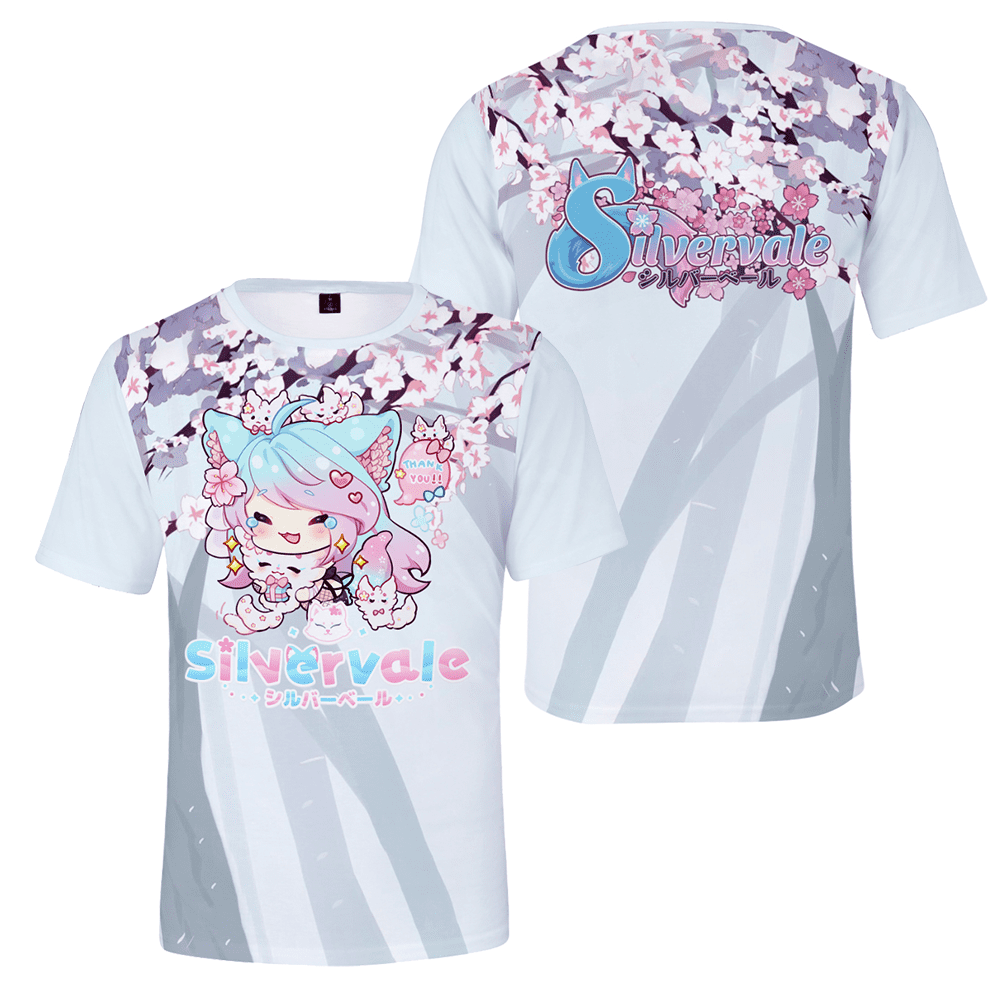 Vtuber Silvervale Merch T-Shirt 3D Print Crewneck Short Sleeve Summer ...