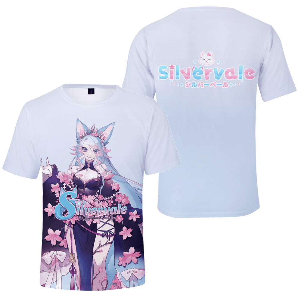 Vtuber Silvervale Merch T-Shirt 3D Print Crewneck Short Sleeve Summer ...