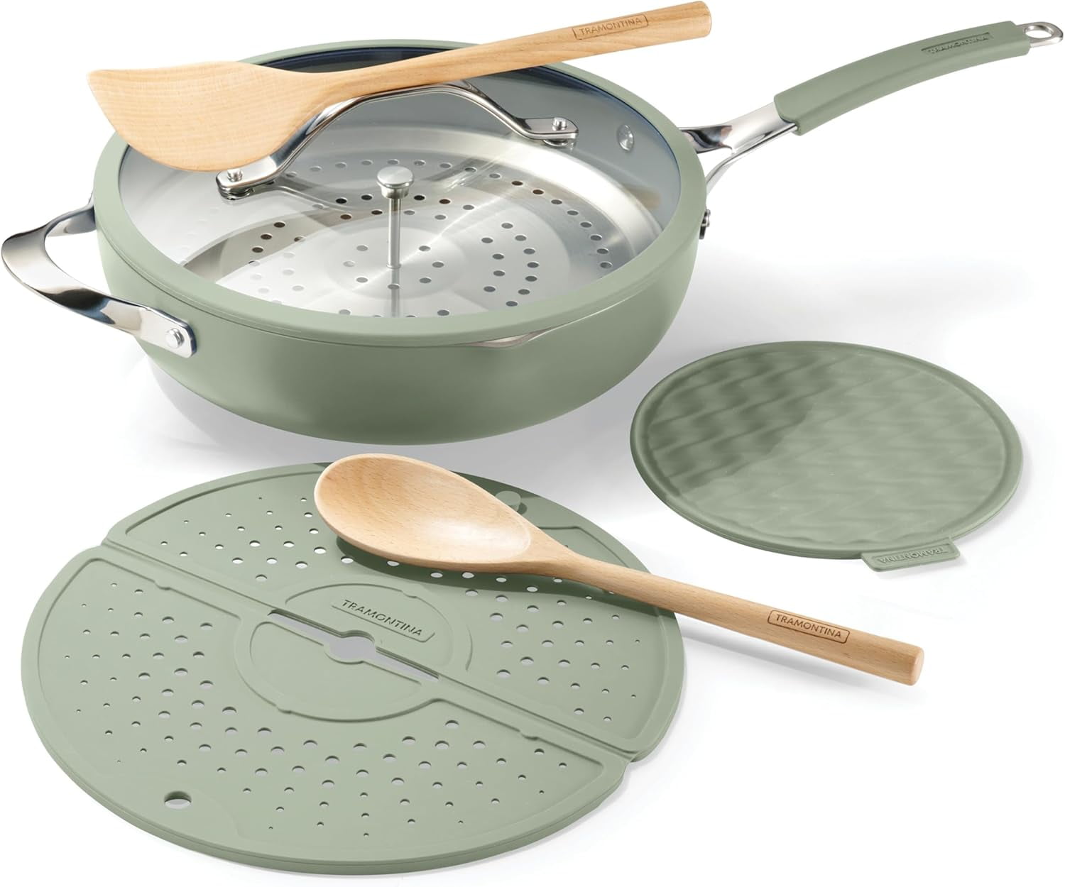 Vue All-in-One Plus Pan Set, 5-Quart Ceramic Non Stick Cooking Pan with ...