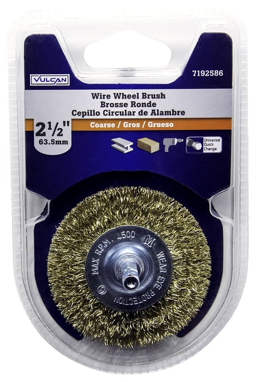 Vulcan 321741OR Wire Wheel Brush, 2-1/2 in Dia, Carbon Steel Wire, 1/4 ...