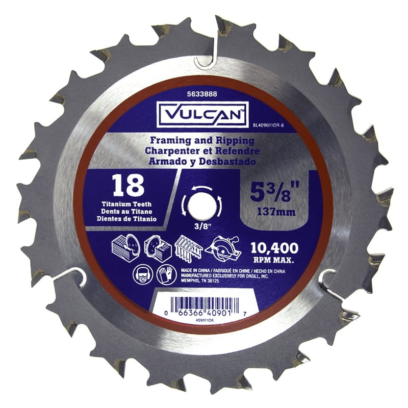 Vulcan 409011OR Circular Saw Blade, 5-3/8 in Dia, 3/8 in Arbor ...