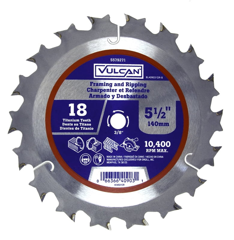 Vulcan 409031OR Circular Saw Blade, 5-1/2 in Dia, 3/8 in Arbor ...