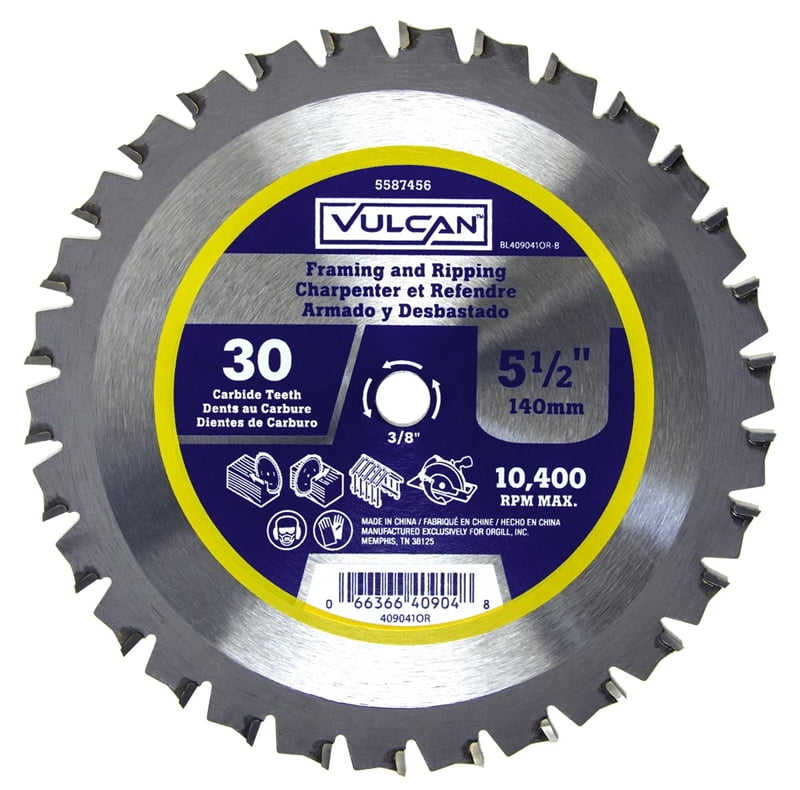 Vulcan 409041OR Circular Saw Blade, 5-1/2 in Dia, 3/8 in Arbor ...