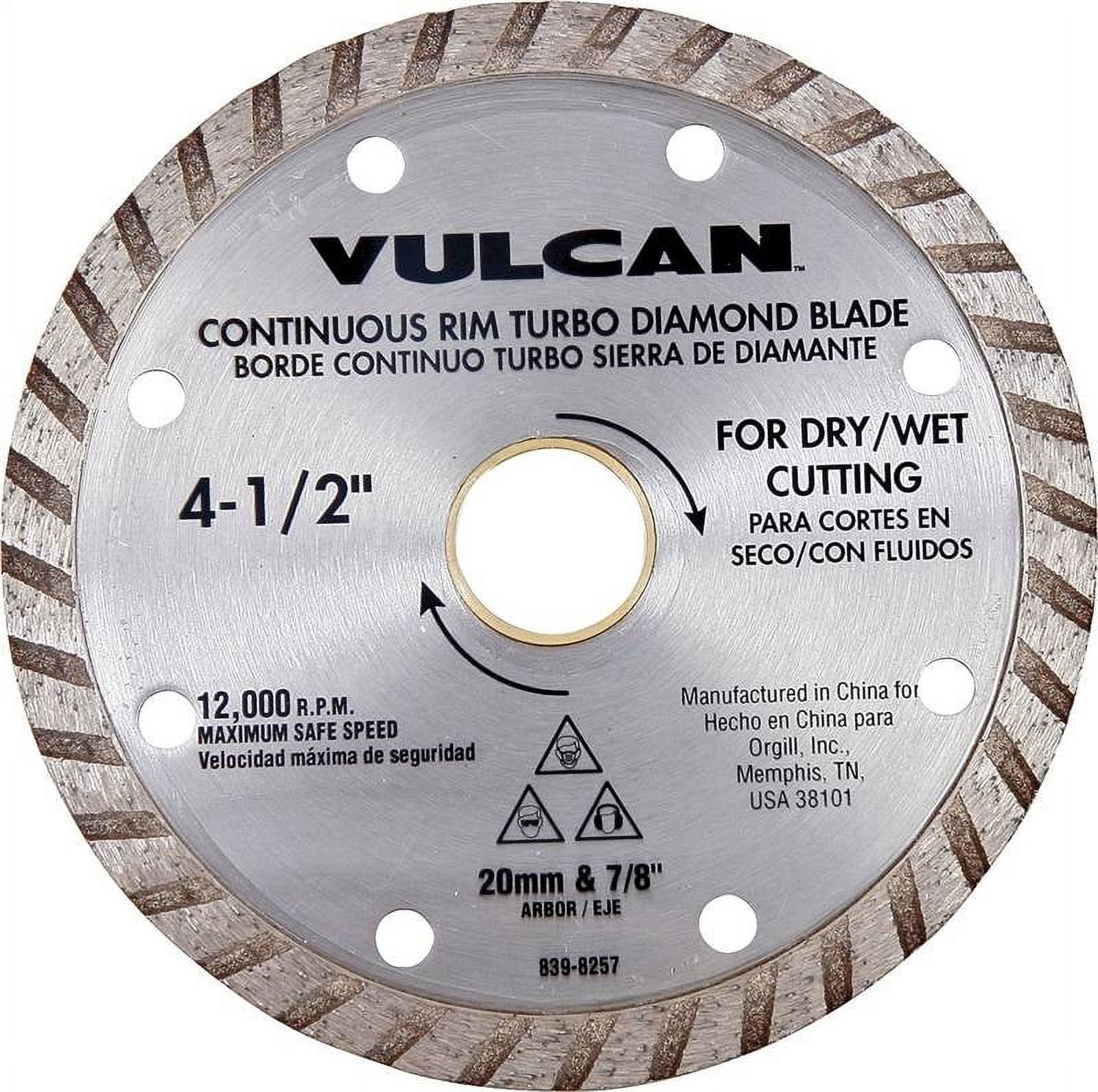 Vulcan 937341OR Turbo Continuous Rim Circular Saw Blade, 4-1/2 in Dia x ...