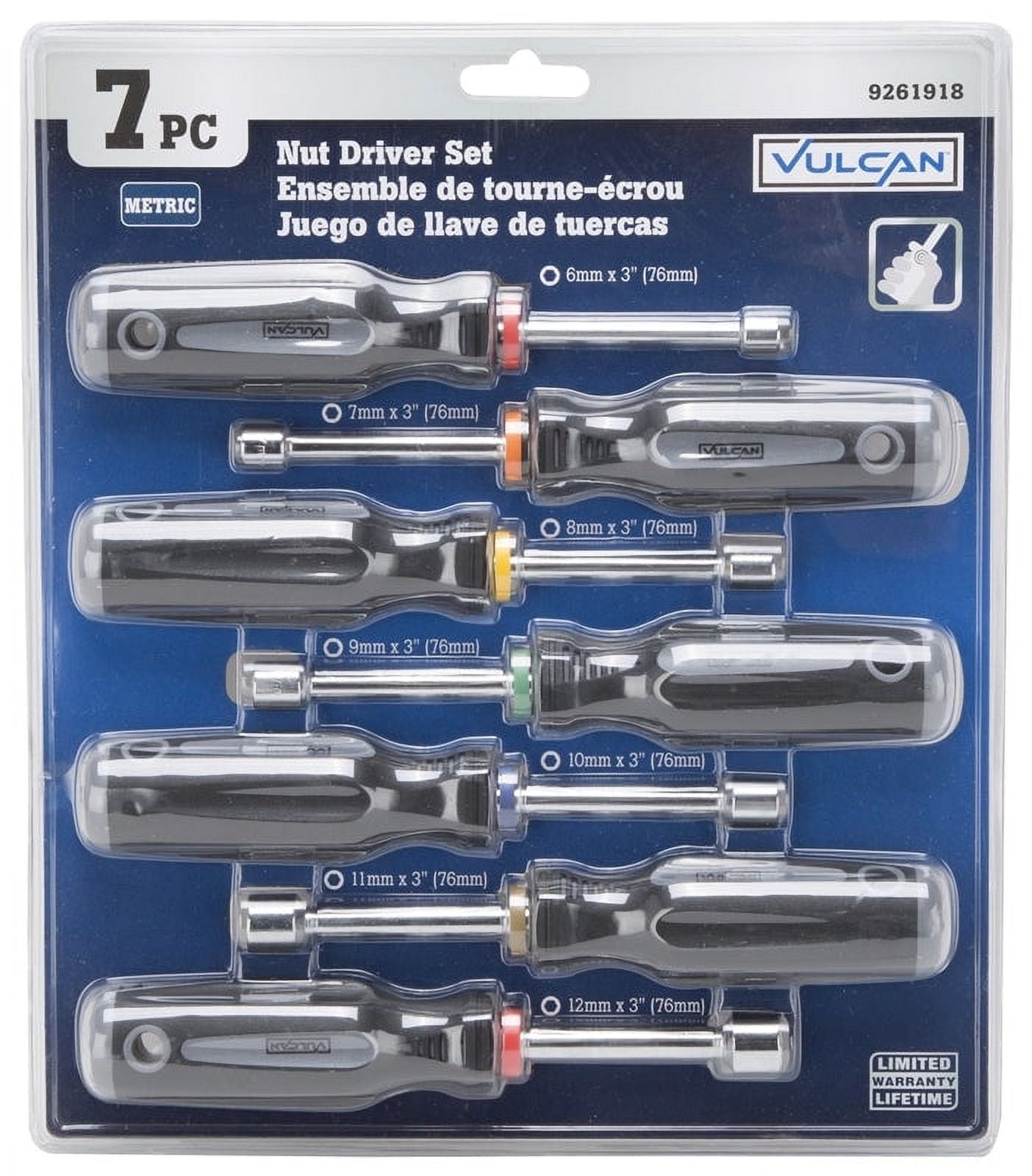 Vulcan SD-SET-4 Chrome Plated Metric Nut Driver Set, 3", 7-Piece, Each ...