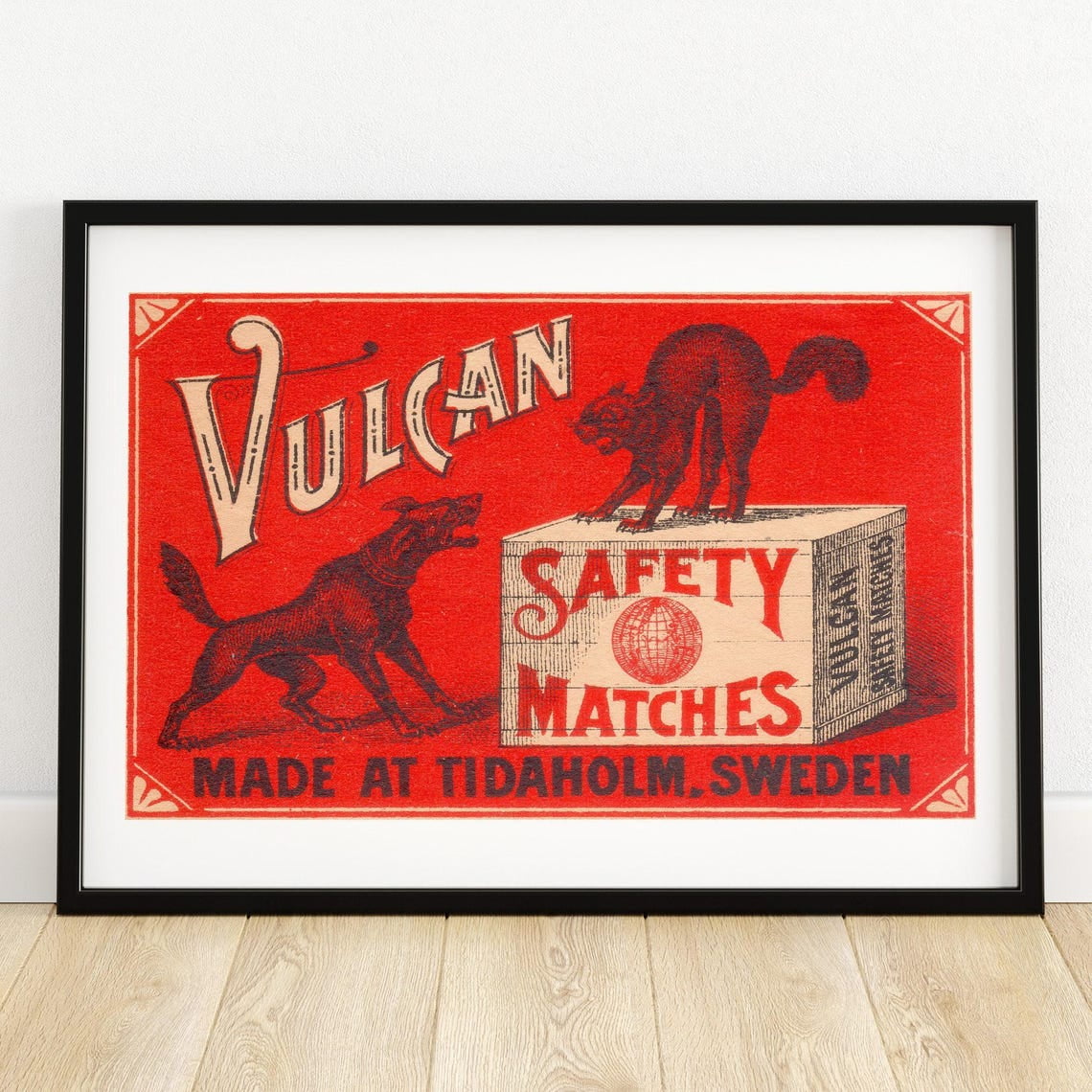 Vulcan Safety Matches Art Print Vintage Swedish Advertisement Red And ...