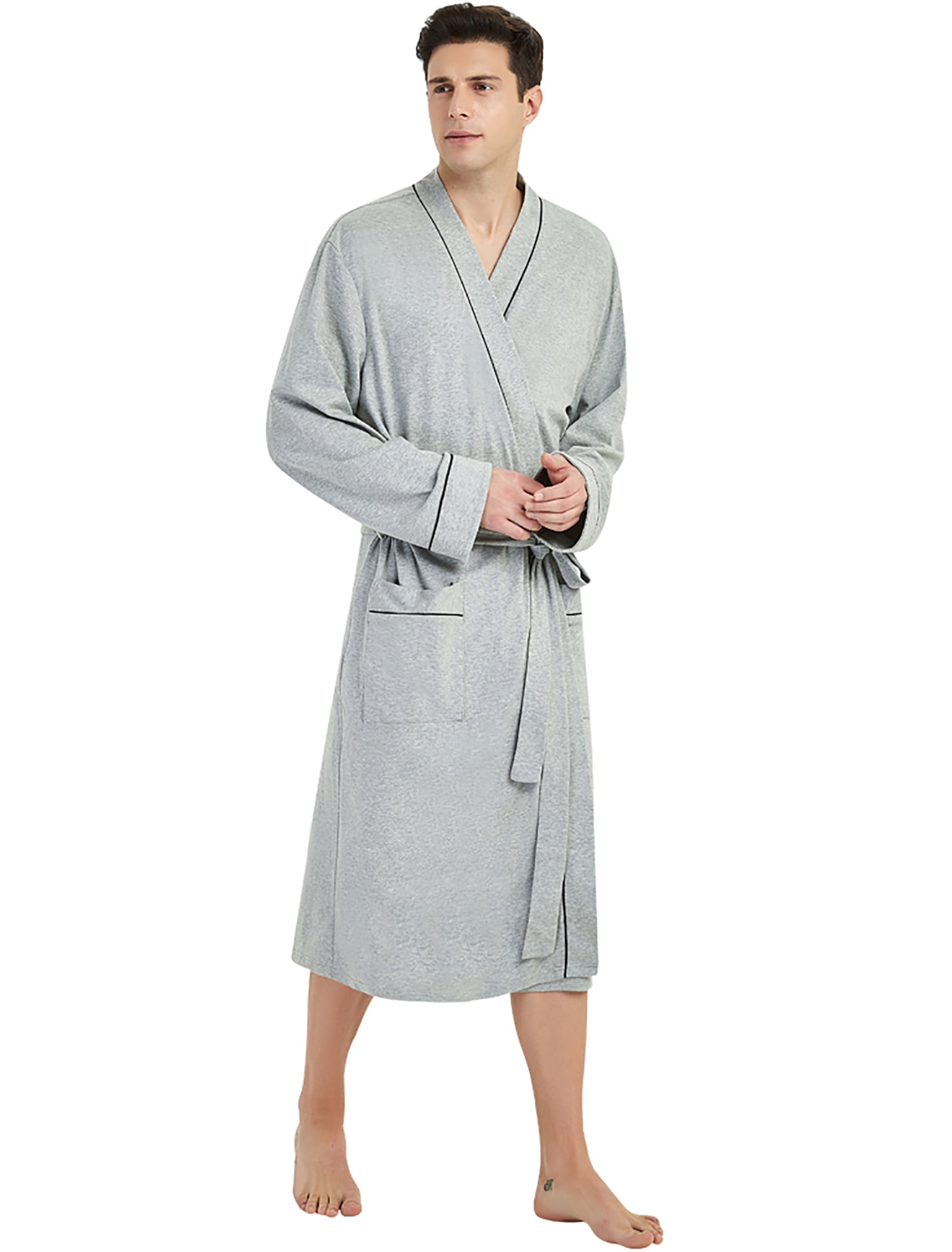 Vulcanodon 100% Cotton Mens Robe, Lightweight Knit Bathrobe,(Grey,2XL ...