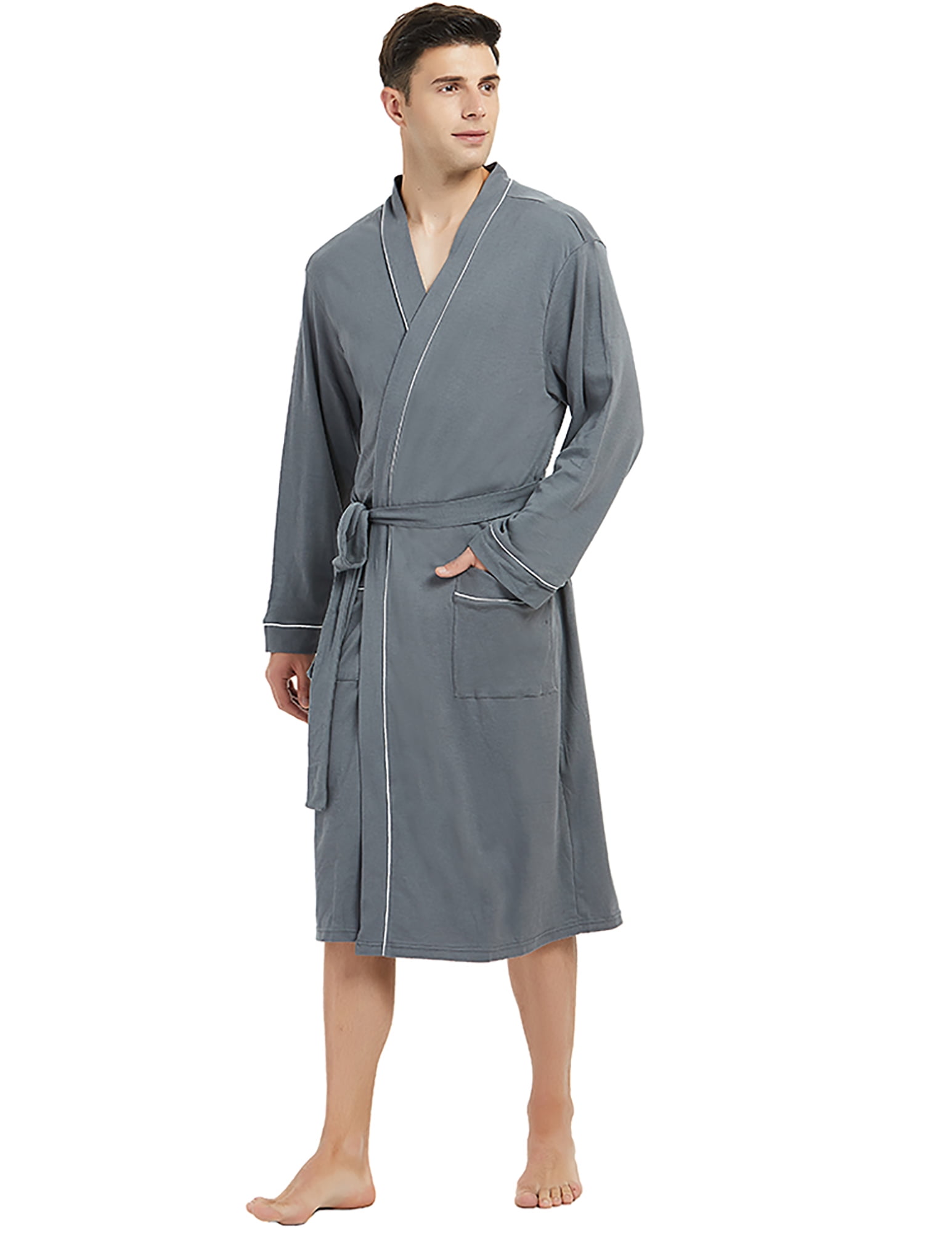 Vulcanodon 100% Cotton Mens Robe, Lightweight Knit Bathrobe,(Iron Gray ...