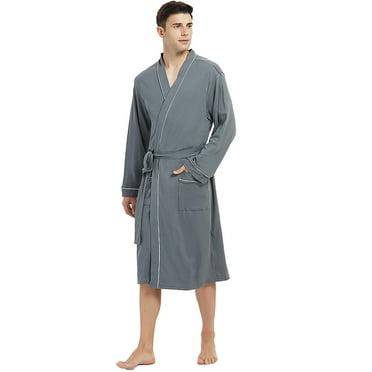 HEARTNICE Mens Robe 100% Cotton, Soft Lightweight Knit Spa Long Bathrobe,(Grey,2XL-3XL ...