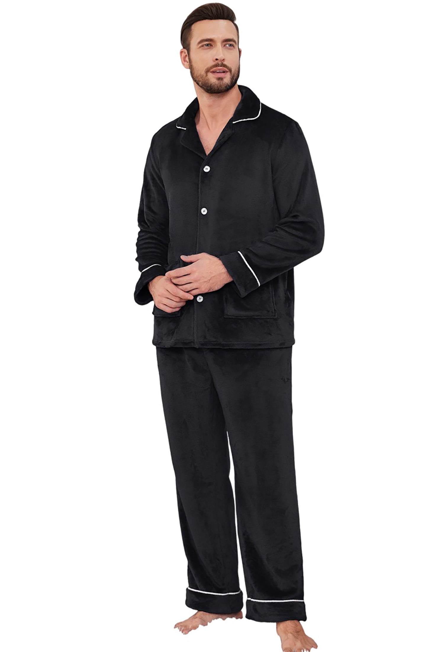 Vulcanodon Men Fleece Pajama set, Soft Long Sleeve Sleepwear Button ...