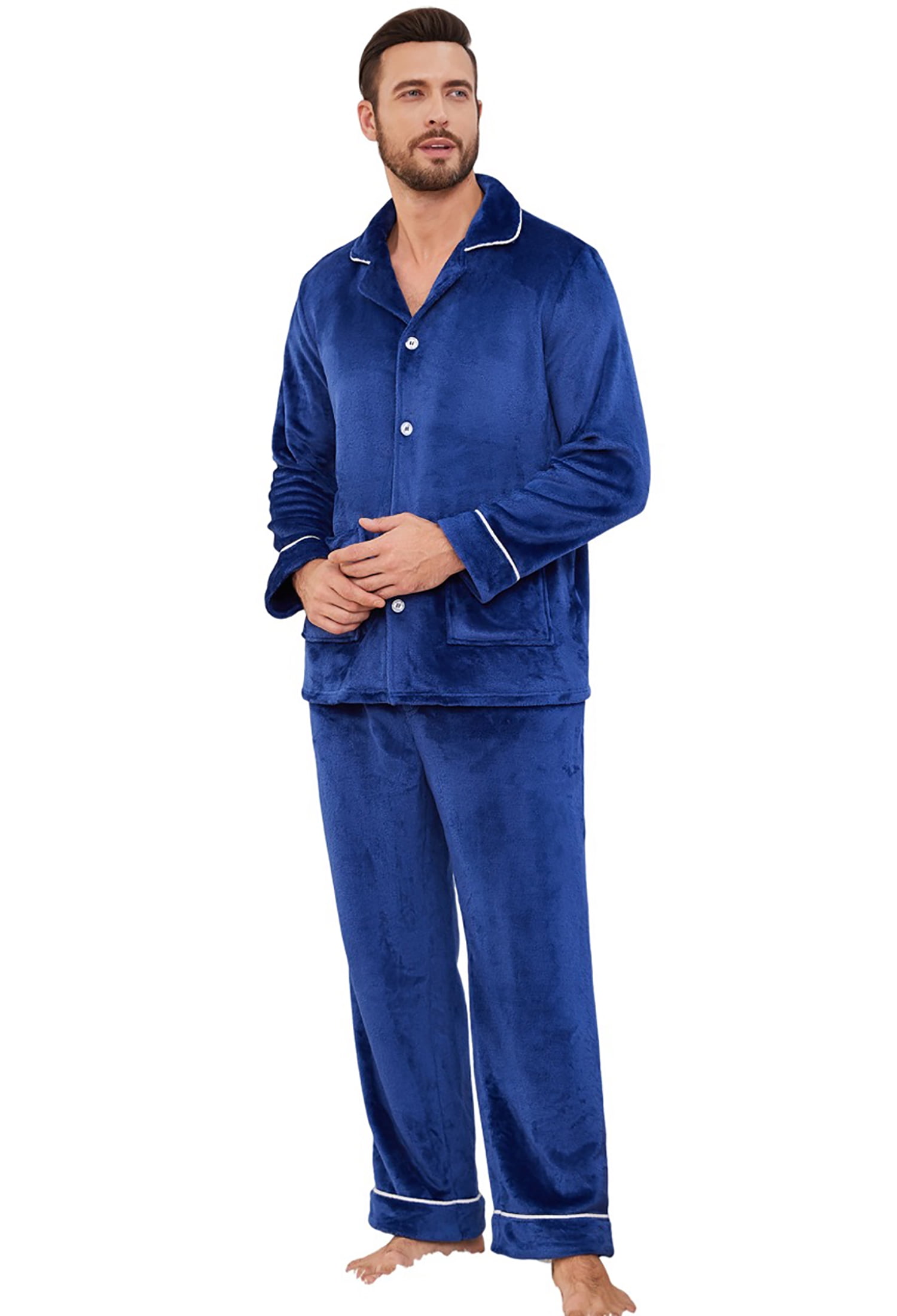 Vulcanodon Men Fleece Pajama set, Soft Long Sleeve Sleepwear Button ...