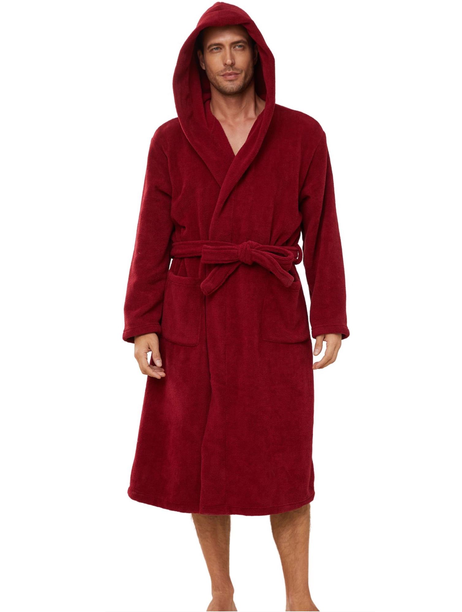 Vulcanodon Men Fleece Robe, Plush Hooded Lightweight Bathrobe Long Soft ...