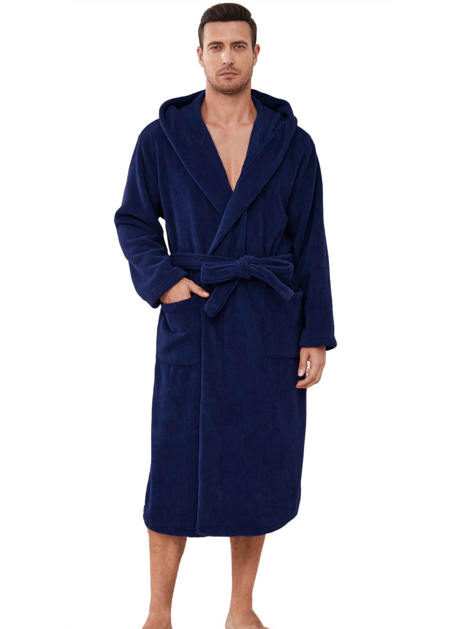 Vulcanodon Men Fleece Robe, Plush Hooded Lightweight Bathrobe Long Soft ...