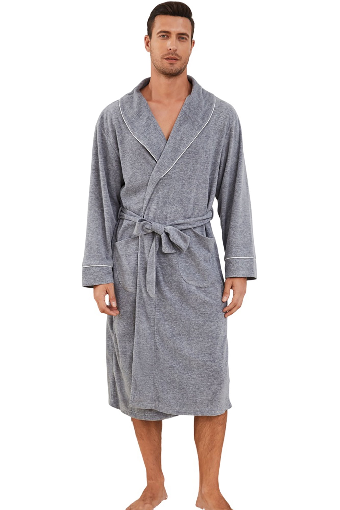 Vulcanodon Men Fleece Robe,Soft Lightweight Long Shawl Collar Bathrobe ...
