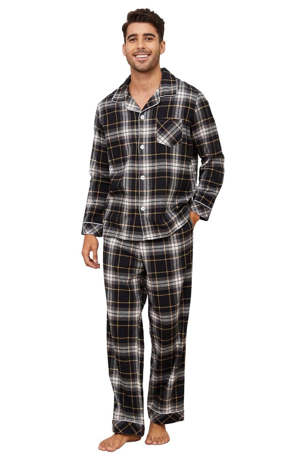 Vulcanodon Men's 100% Cotton Flannel Pajama Sets, Soft Plaid PJS Long ...