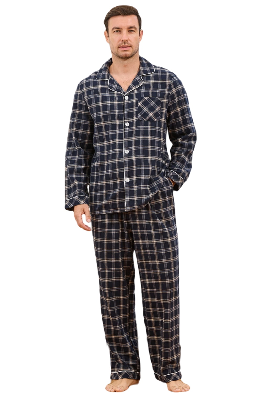 Vulcanodon Men's 100% Cotton Flannel Pajama Sets, Soft Plaid PJS Long ...