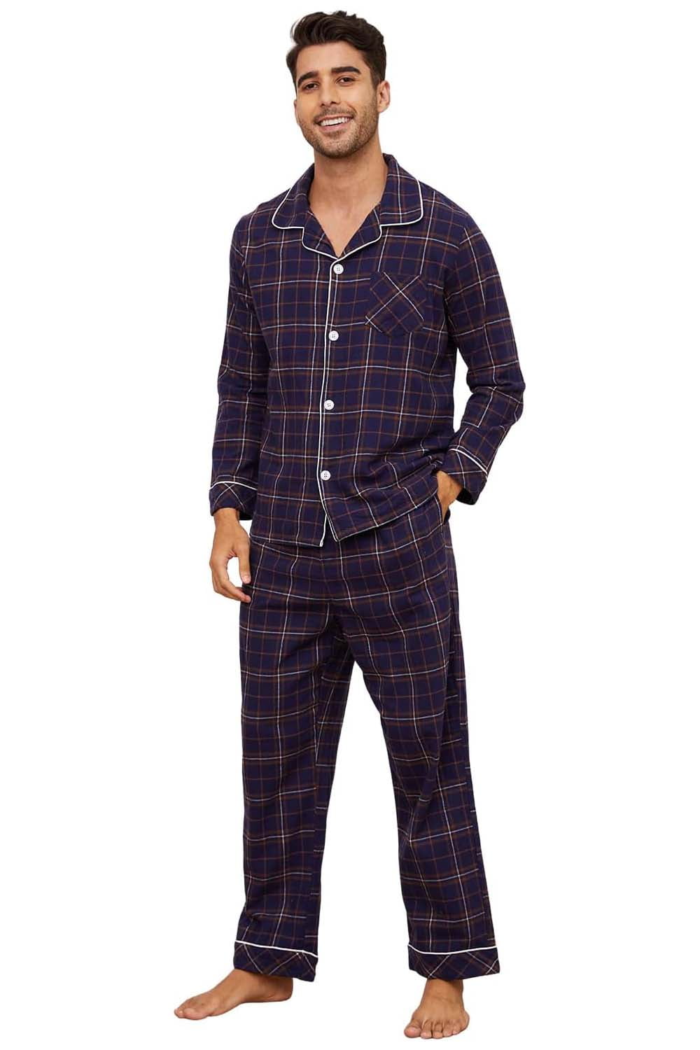 Vulcanodon Men's 100% Cotton Flannel Pajama Sets, Soft Plaid PJS Long ...