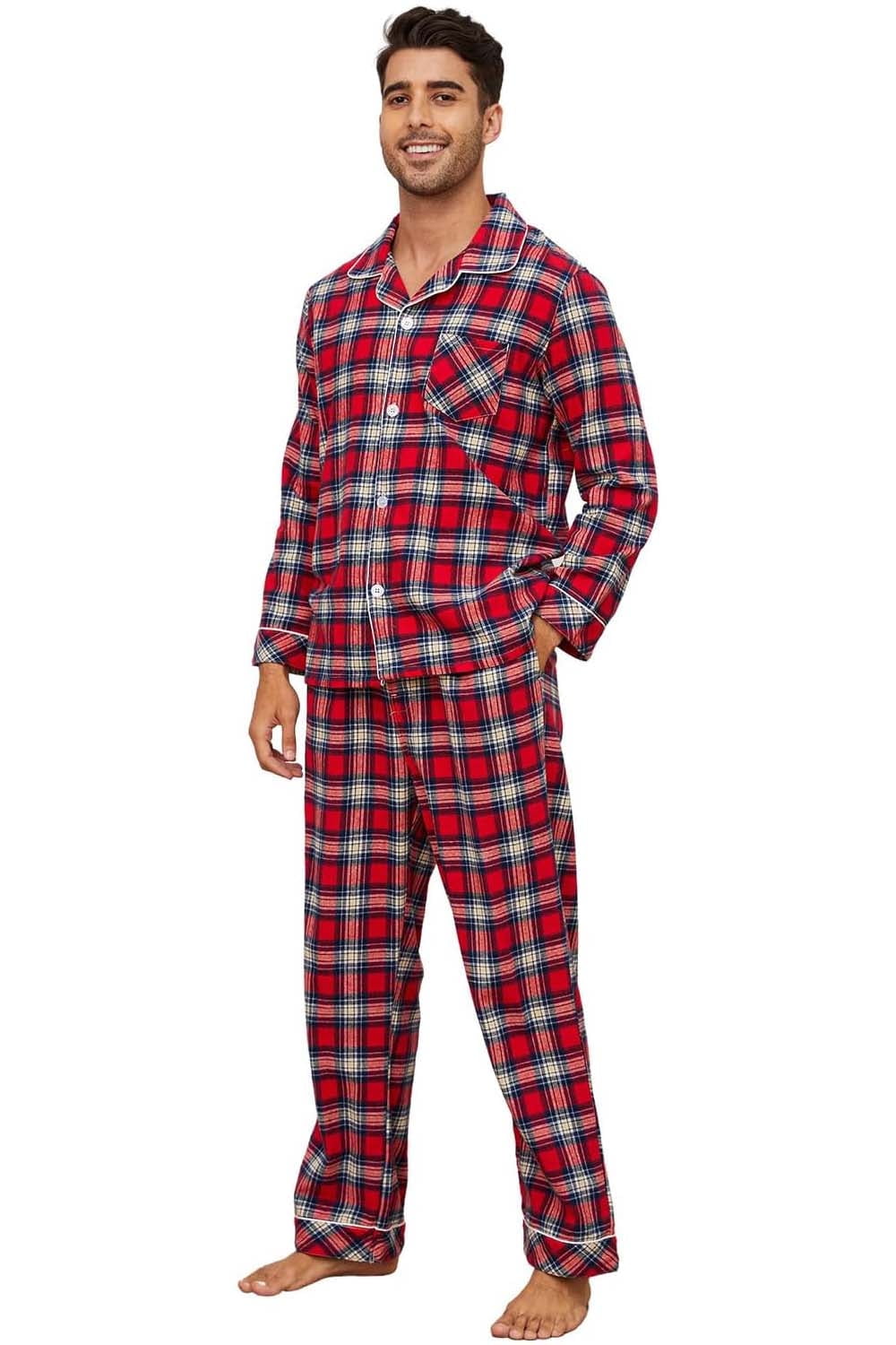 Vulcanodon Men's 100% Cotton Flannel Pajama Sets, Soft Plaid PJS Long Sleeve Sleepwear 2 Piece ...