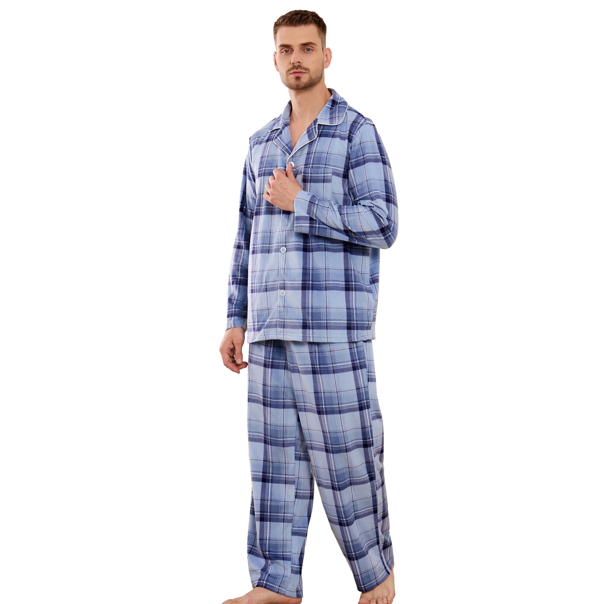 Vulcanodon Men's Plaid Pajama Set, Soft Long Sleeve Button-Down 2-piece ...