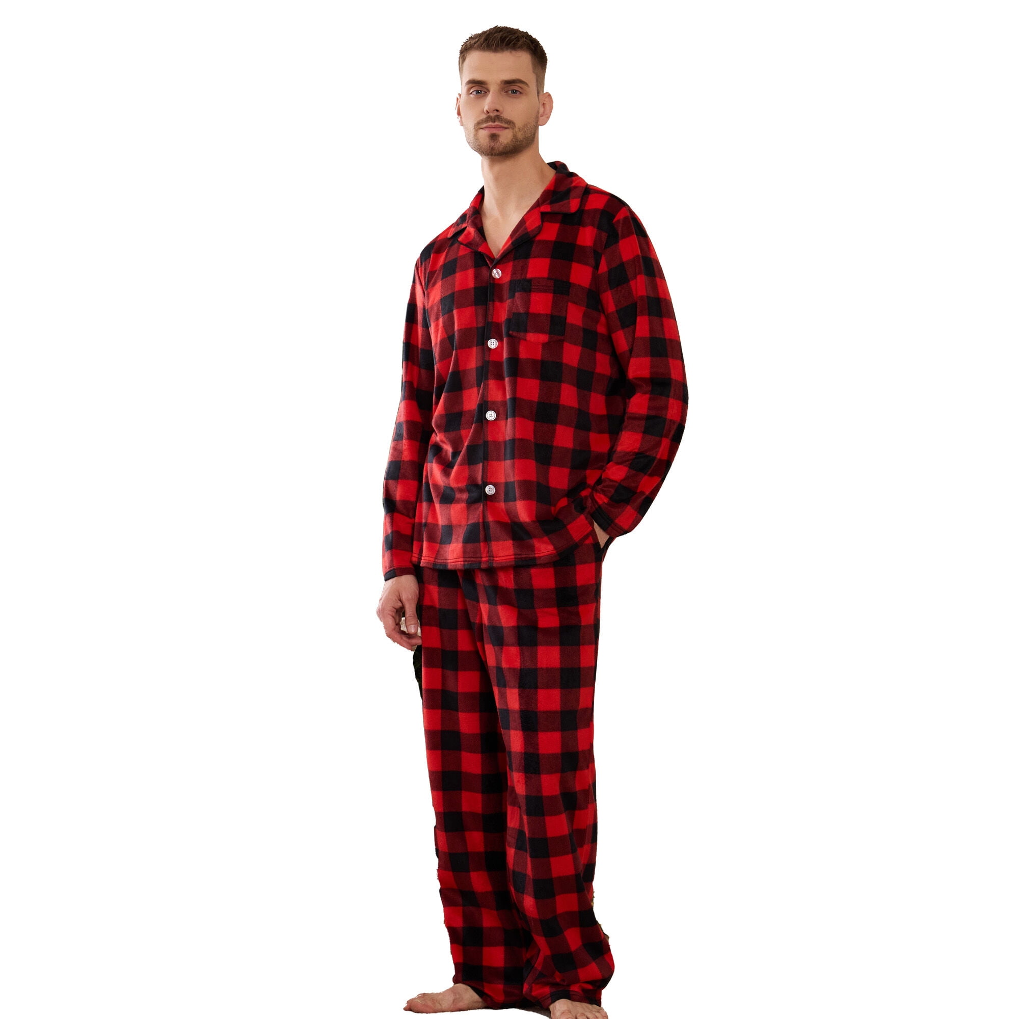 Vulcanodon Men's Plaid Pajama Set, Soft Long Sleeve Button-Down 2-piece ...